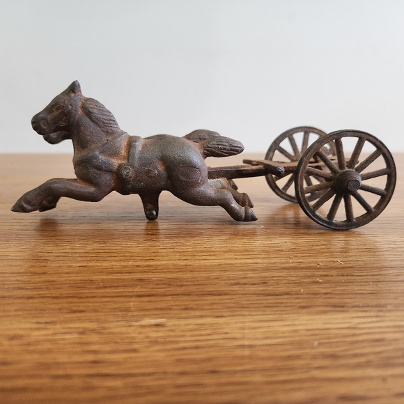 Antique | Accents | Antique Cast Iron Horse Team Two Wheel Toy Model ...
